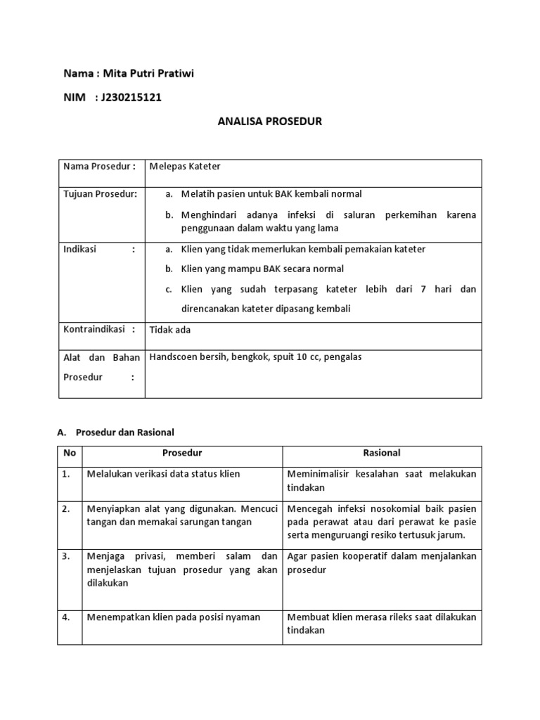 Analisa Prosedur Melepas Kateter | PDF