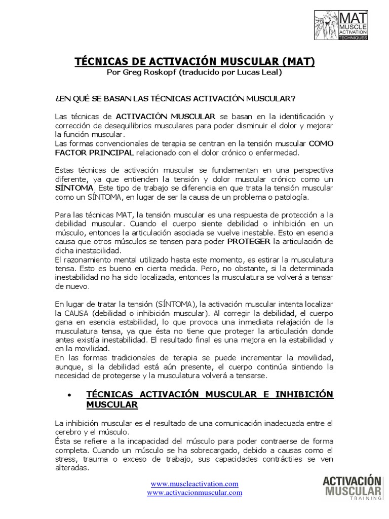 TÉCNICAS DE ACTIVACIÓN MUSCULAR (MAT) Por Greg Roskopf (Traducido Por ...
