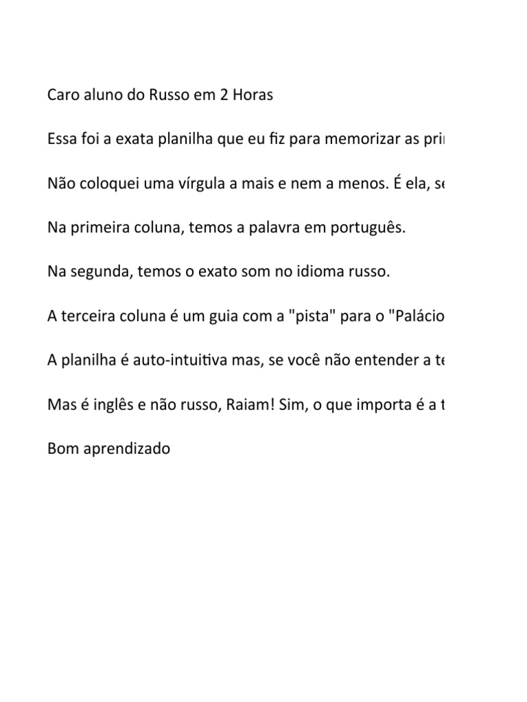 Vocabulario Russo Pra Iniciantes Na Língua | PDF