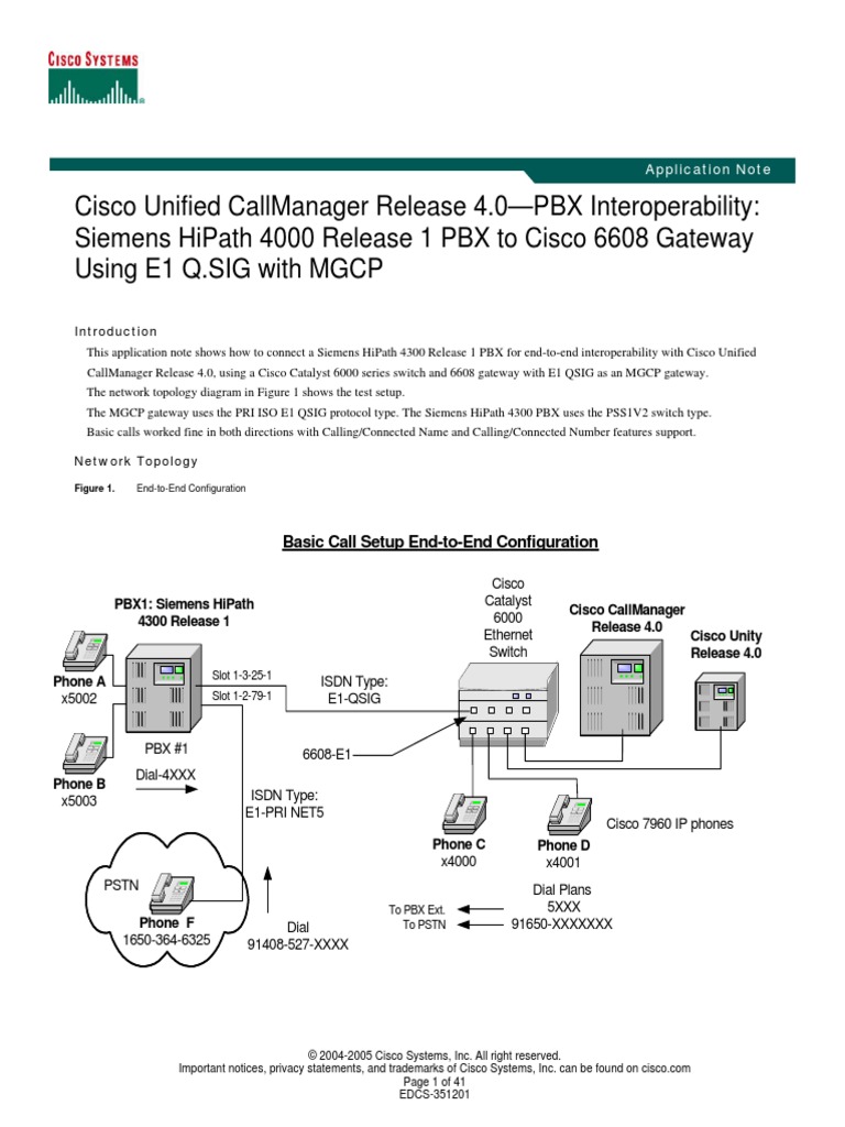 Siemens HiPath 4000 Release 1 PBX To Cisco 6608 Using E1 Q.SIG | PDF ...