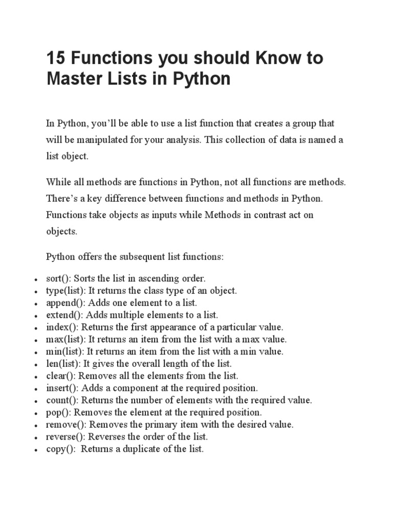 15 Functions You Should Know To Master Lists in Python | PDF | Function (Mathematics) | Python ...