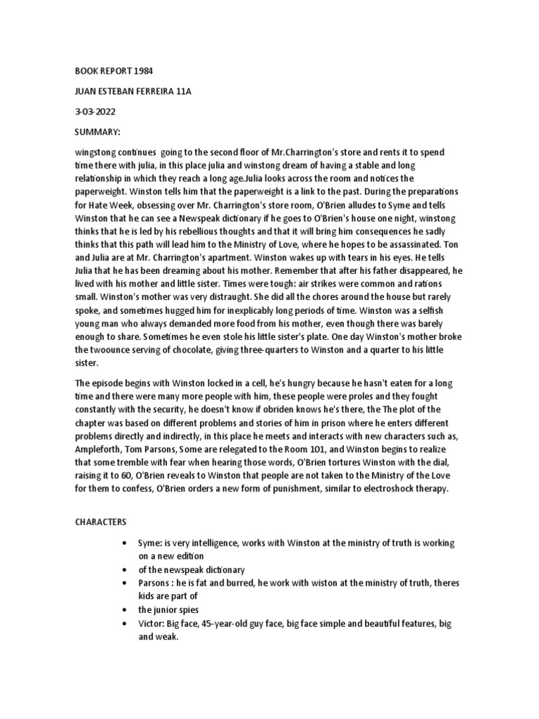 Winston s Struggles Under Torture A Summary Of Key Events In 1984 PDF