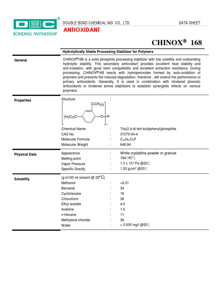 Chinox 168: Antioxidant | PDF | Polymers | Organic Polymers