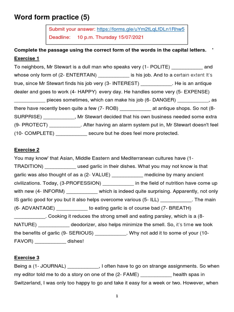 0714-Word Form Practice 5 | PDF | Garlic