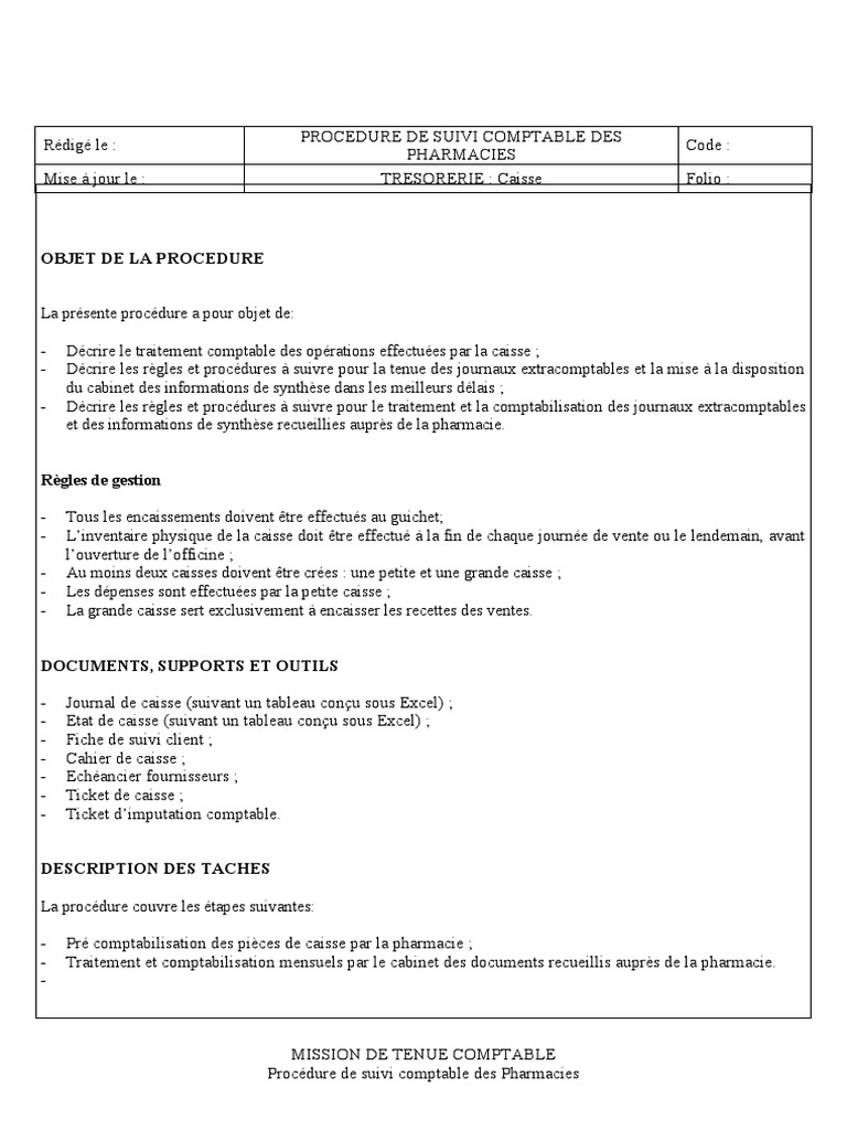 Procedure de Tenue Comptable de La Caisse | PDF | Facture | Comptabilité