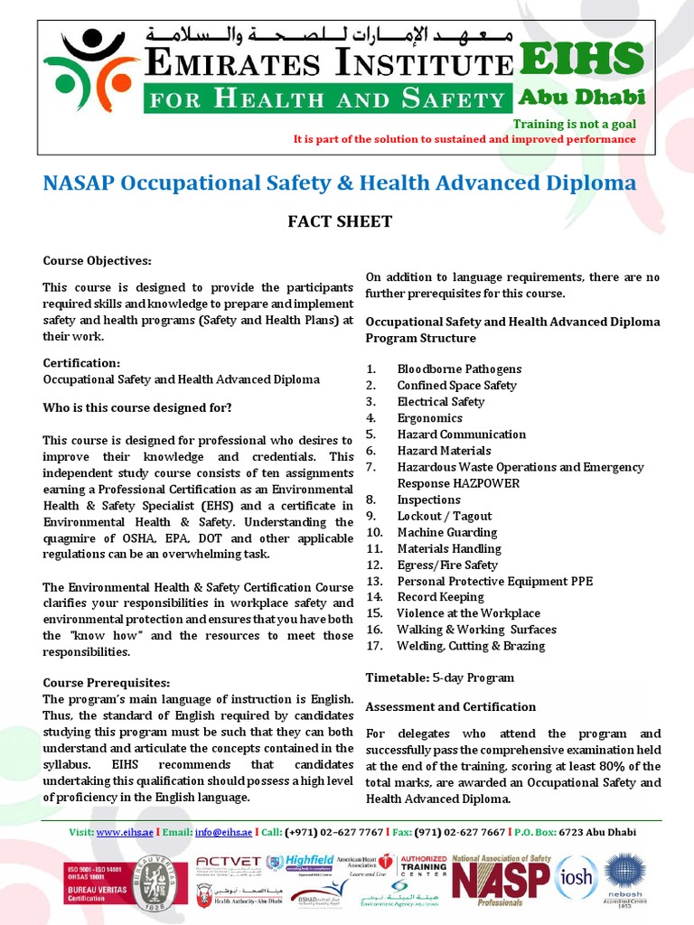 Nasp Advanced Diploma Fact Sheet | PDF | Occupational Safety And Health ...