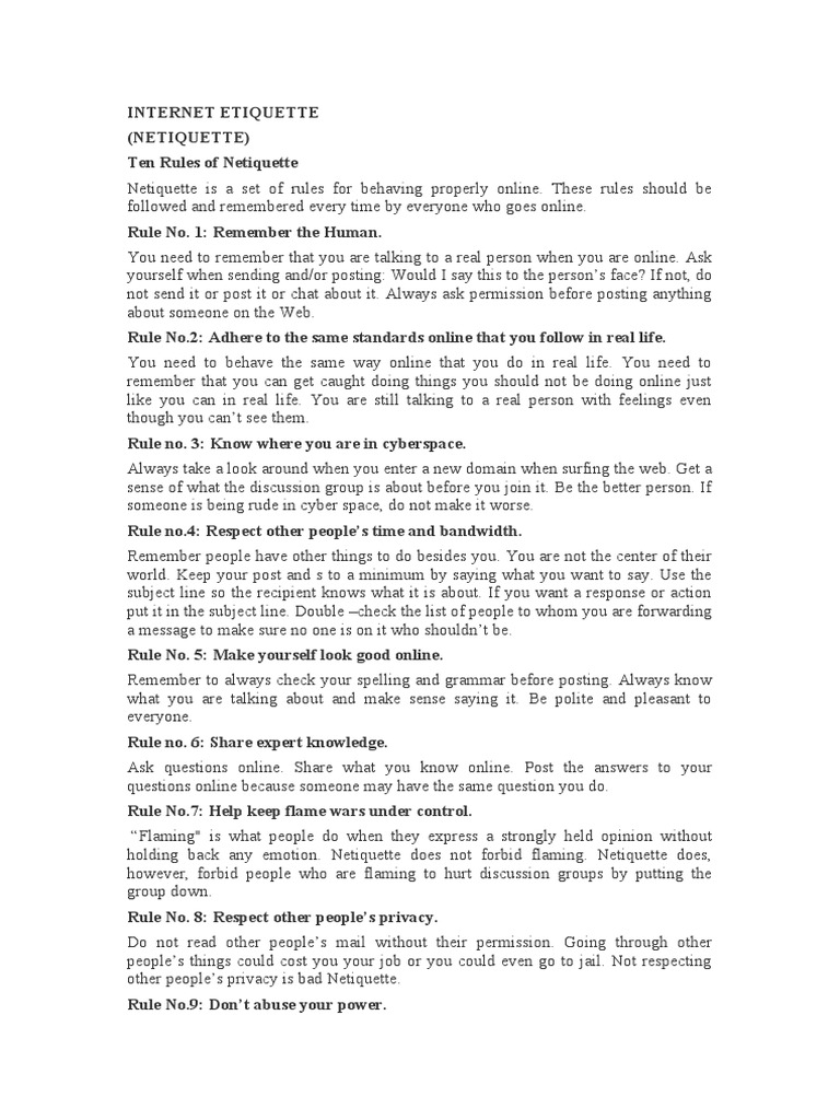 Ten Rules for Proper Online Conduct: Guidelines for Effective and ...