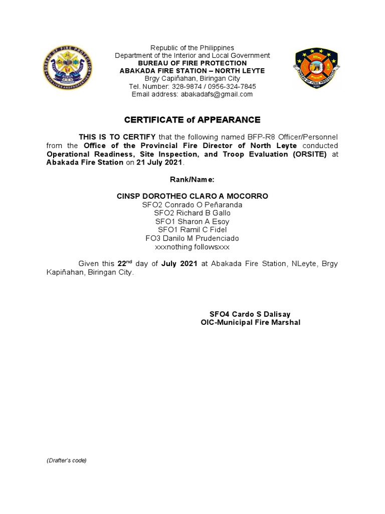 Sample Certificate of Appearance | PDF