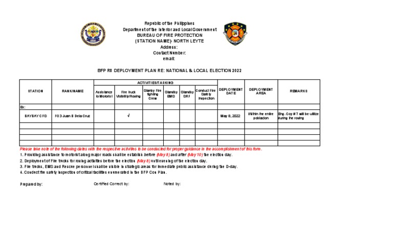 BFP R8 Election Deployment Plan 2022 | PDF | Emergency Services ...