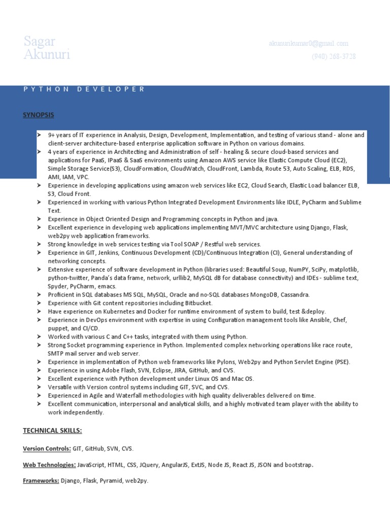 Sagar Akunuri Sr. Python Developer | PDF | Representational State ...