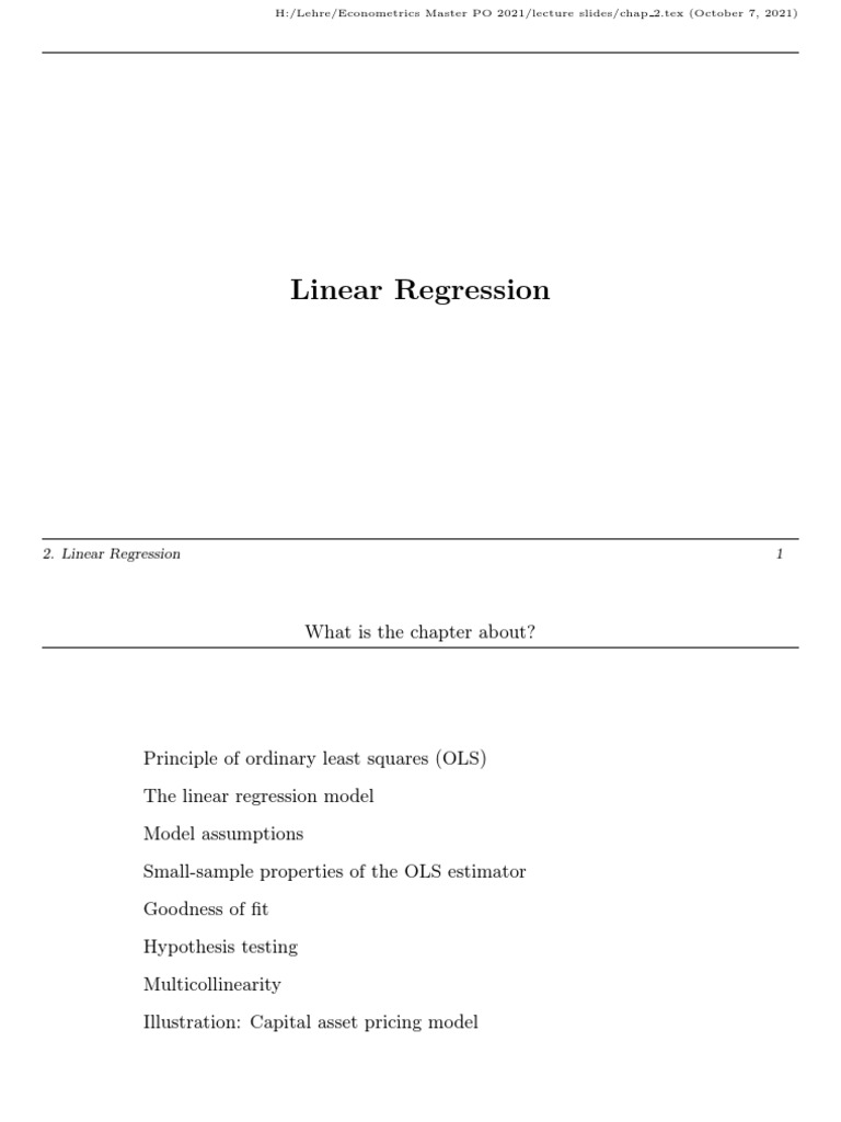 Econometrics Chap - 2 | PDF | Ordinary Least Squares | Regression Analysis