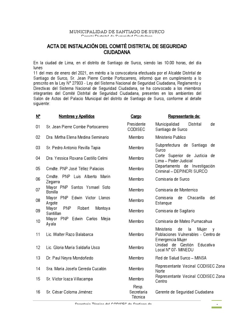 Acta de Instalacion Codisec 2021 1 | PDF