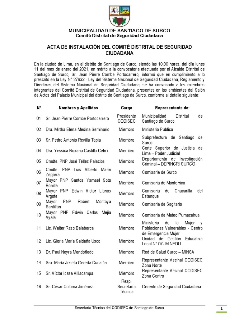 Acta de Instalacion Codisec 2021 1 | PDF | Gobierno