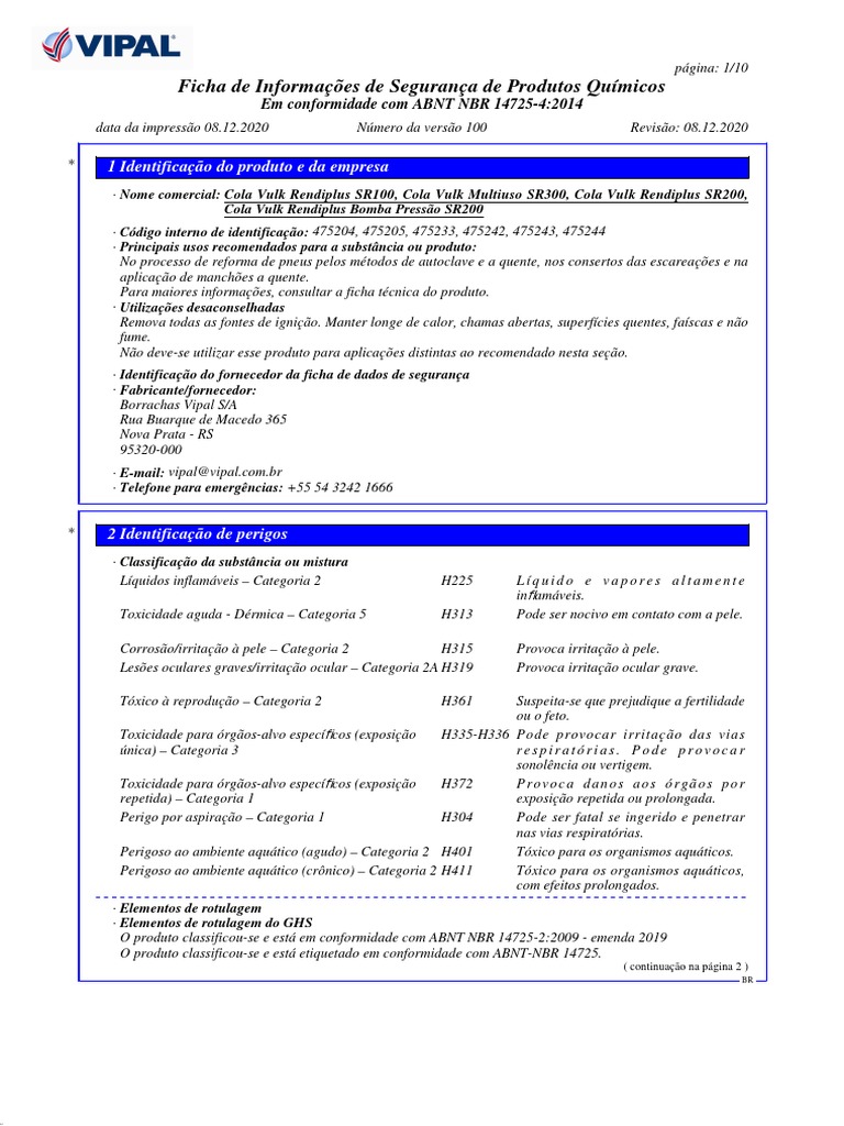 14 - Cola Vulcanizadora de Pneus Vulk | PDF | Desperdício | Benzeno
