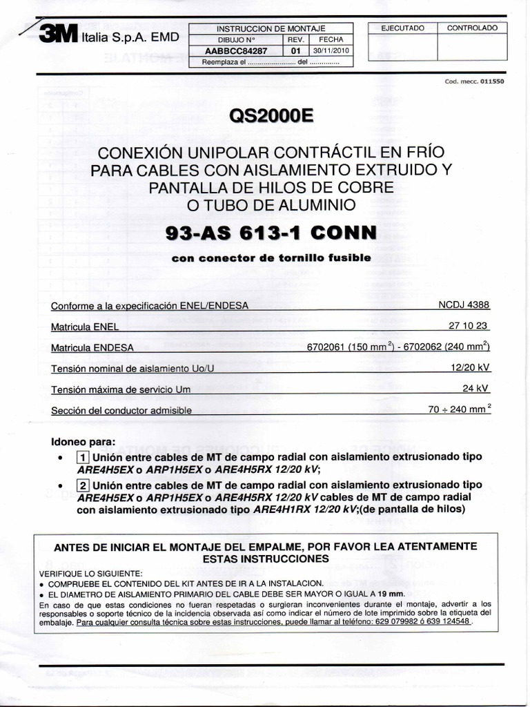 Cert. Qs2000e 93-AS 613 Aprob. CONN ENEL ENDESA | PDF