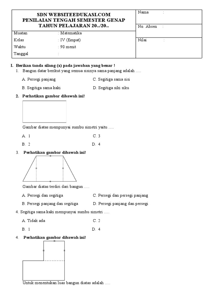 Soal PTS MTK Kelas 4 Semester 2 K13 | PDF