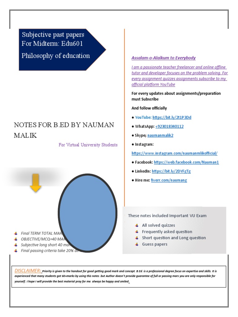 EDU601 Solved Finalterm Subjective Preparion by Sir Nauman Malik | PDF | Social Information ...