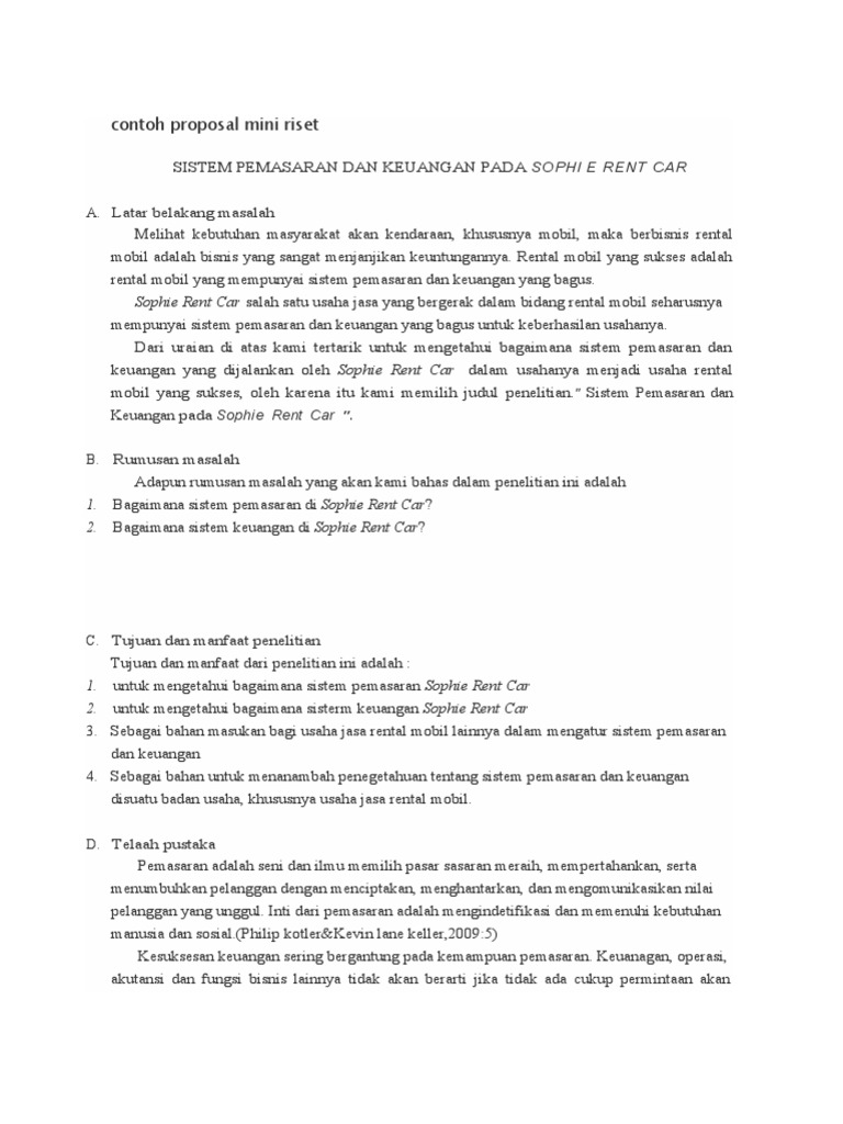 Contoh Proposal Mini Riset | PDF