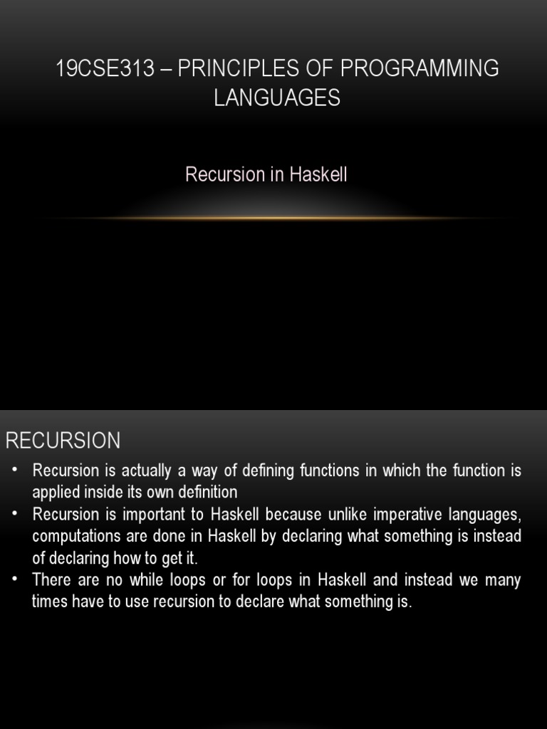 19cse313 - Principles of Programming Languages: Recursion in Haskell | PDF | Algorithms And Data ...