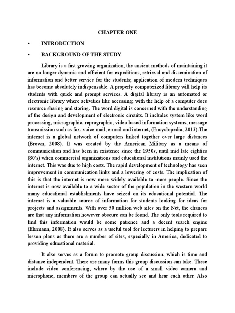 Chapter One - Background of The Study | PDF | Libraries | Digital Library