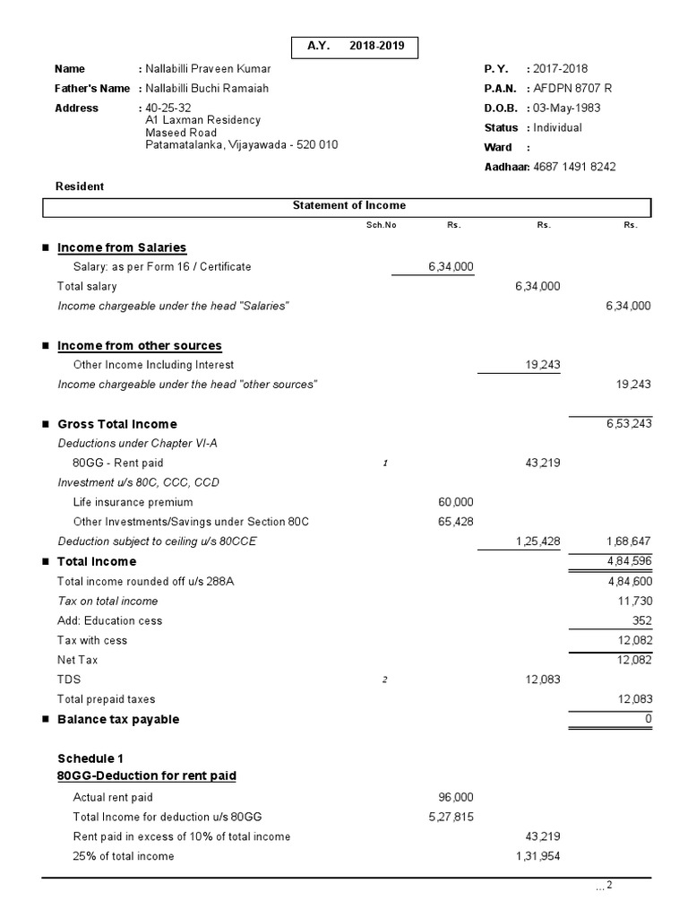 Income From Salaries: Rs. Rs. Rs. SCH - No | PDF | Income | Tax Deduction