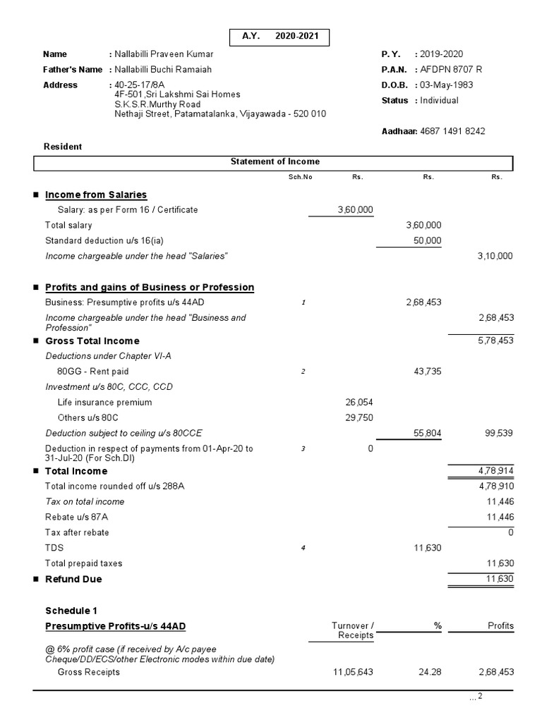 Income From Salaries: Rs. Rs. Rs. SCH - No | Download Free PDF | Tax ...