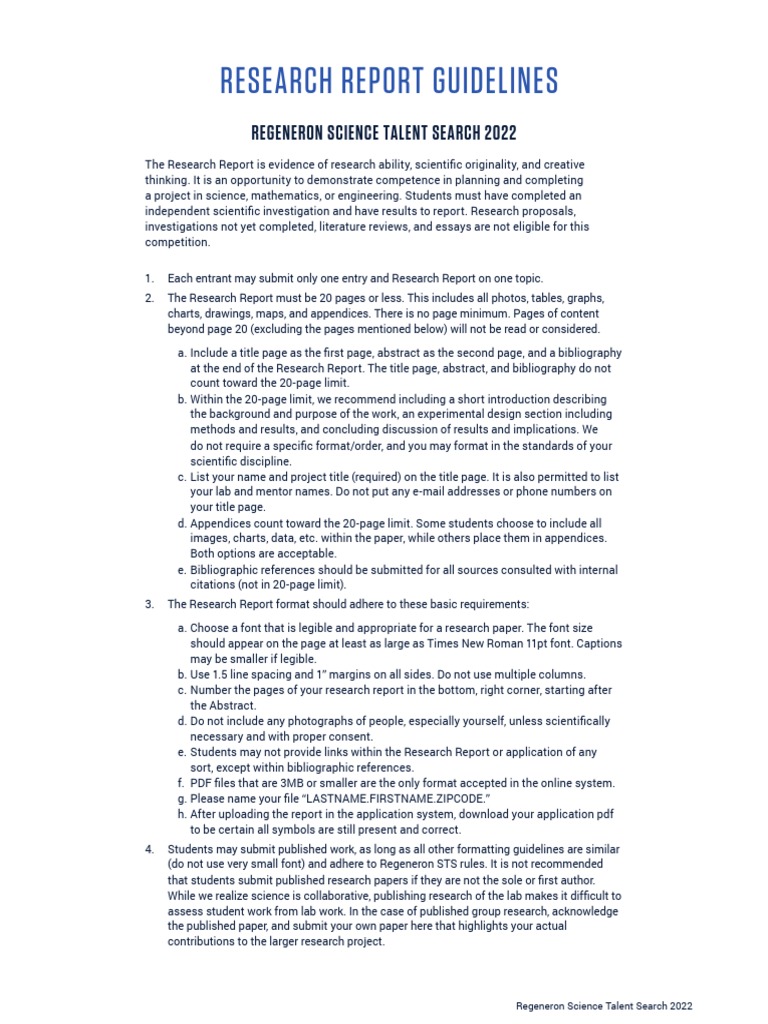 Regeneron STS 2022 Research Report Guidelines | PDF | Science ...
