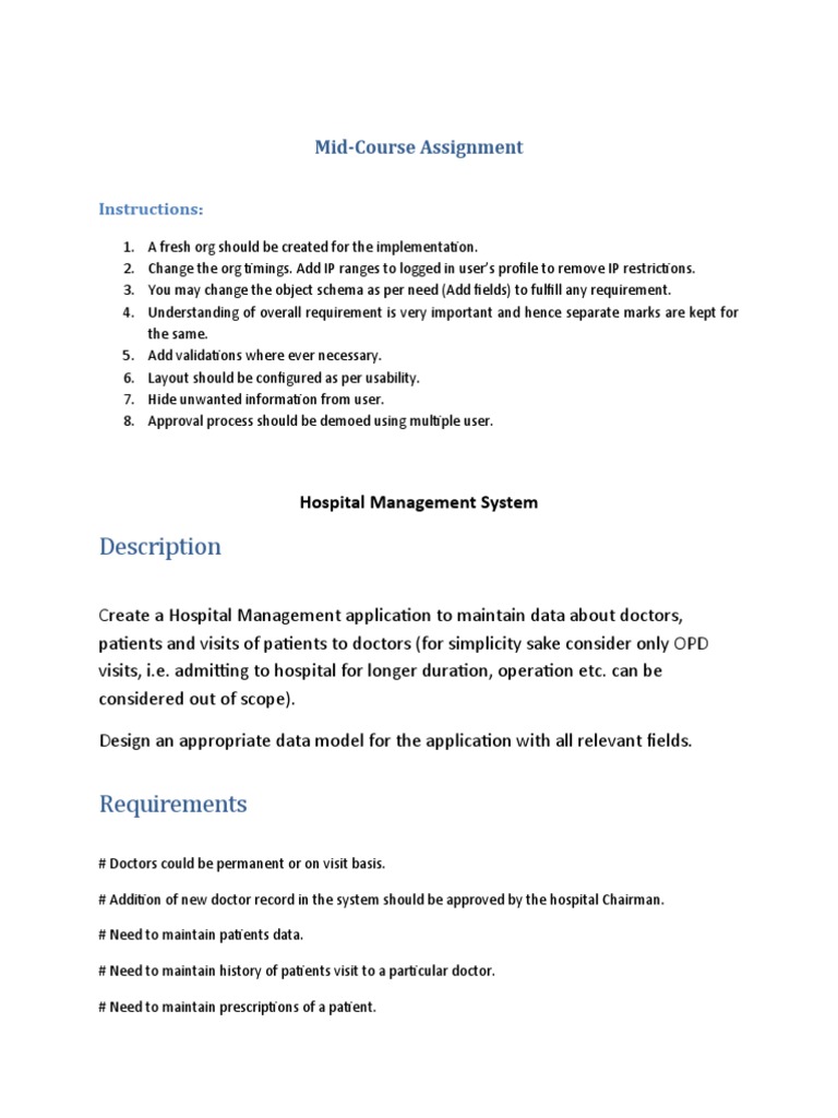 Mid-Course Assignment - Hospital Management System | PDF