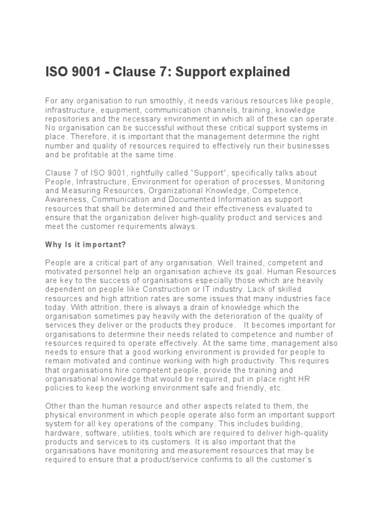 ISO 9001 - Clause 7 Support Explained | PDF | Recruitment | Quality ...