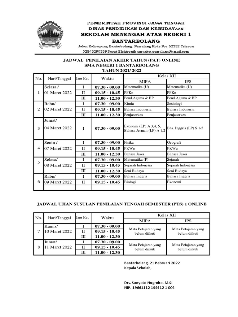 Jadwal PAT 2022 | PDF