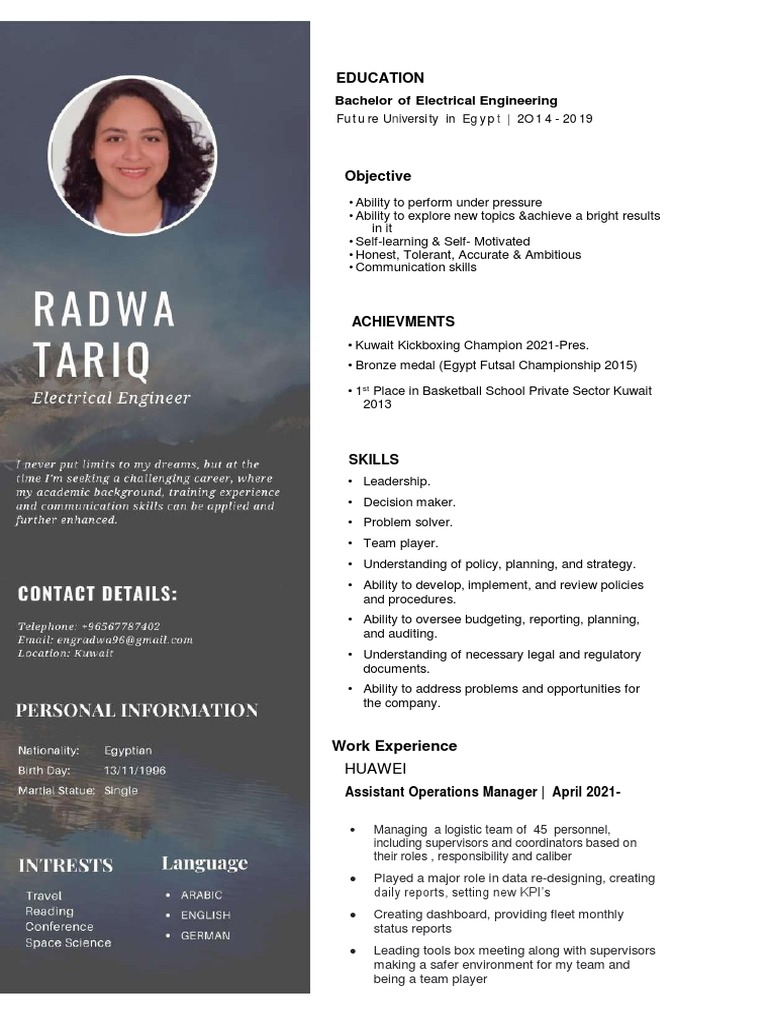 Radwa's CV - Operation Manager | PDF | Business | Economies