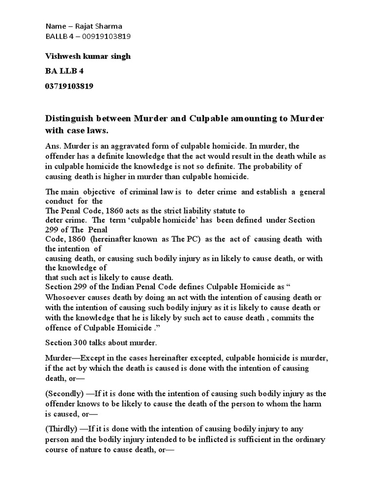 Culpable Homicide and Murder | PDF | Murder | Criminal Law