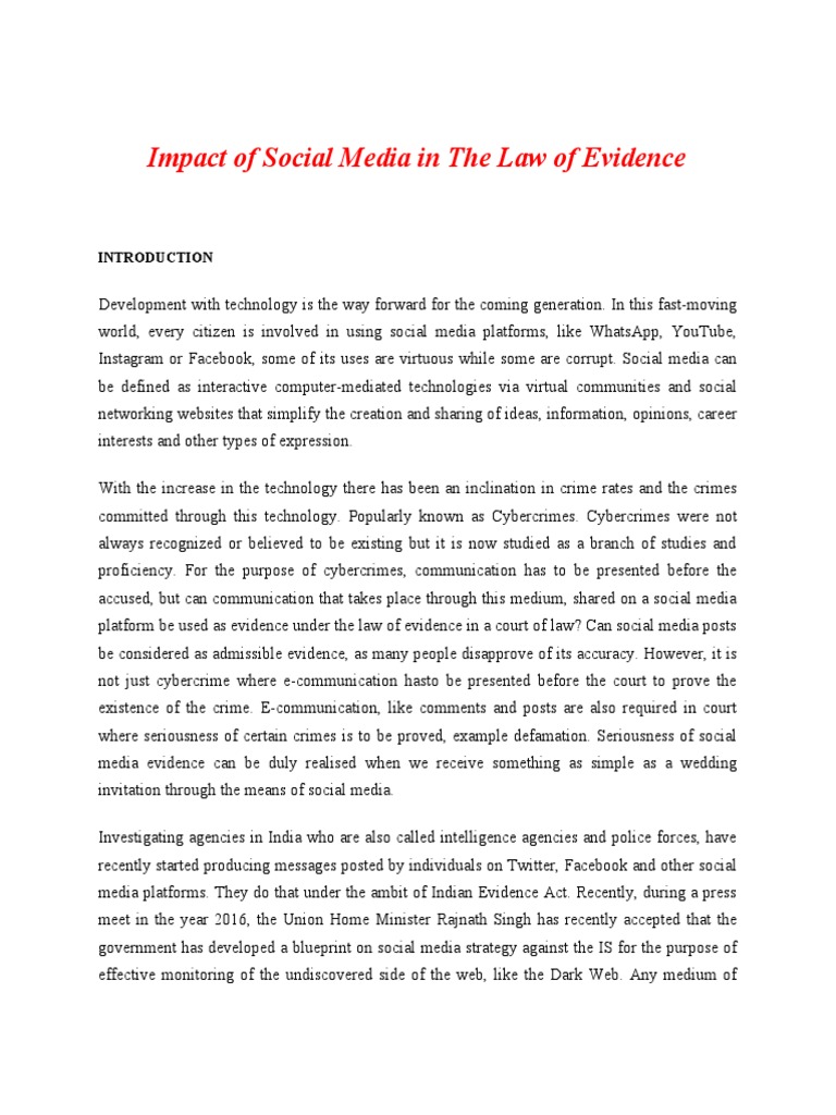 Social Media's Role in Legal Evidence | PDF | Popular Culture & Media ...