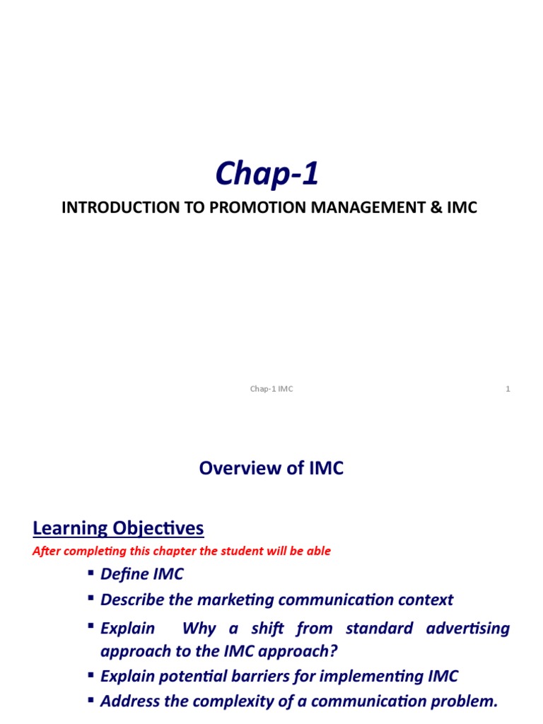 Chap-1: Introduction To Promotion Management & Imc | PDF | Marketing ...