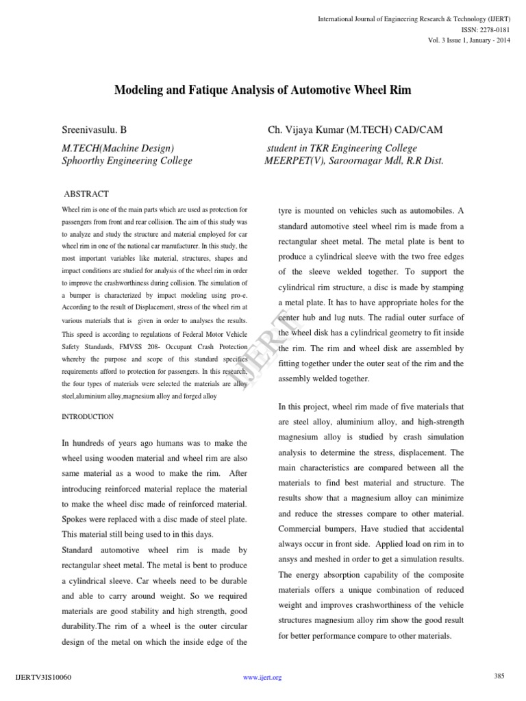 Ijert Ijert: Modeling and Fatique Analysis of Automotive Wheel Rim | PDF | Alloy | Metals
