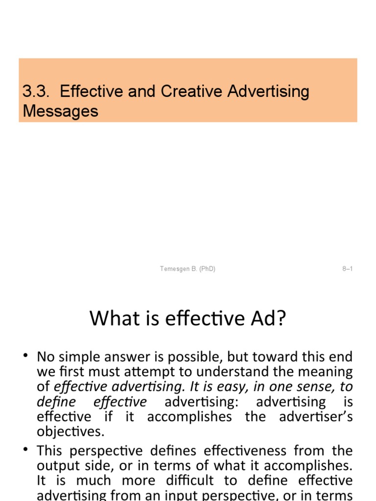3.3. Effective and Creative Advertising Messages: Temesgen B. (PHD) 8-1 ...