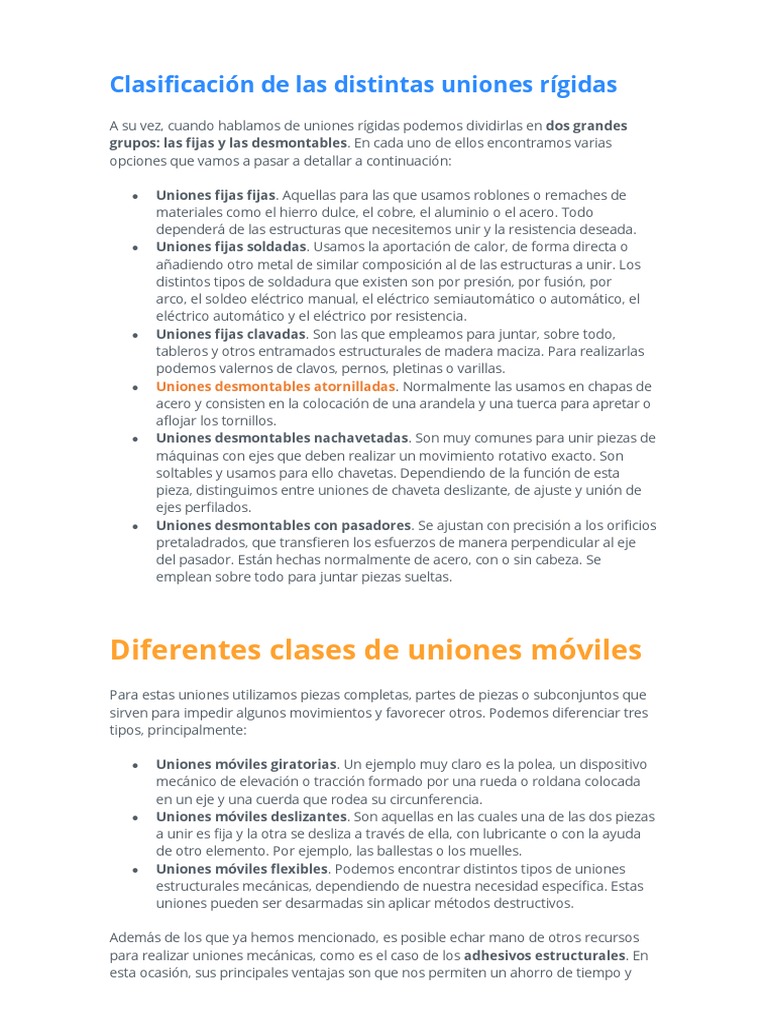 Clasificación de Las Distintas Uniones Rígidas | PDF | Tornillo ...