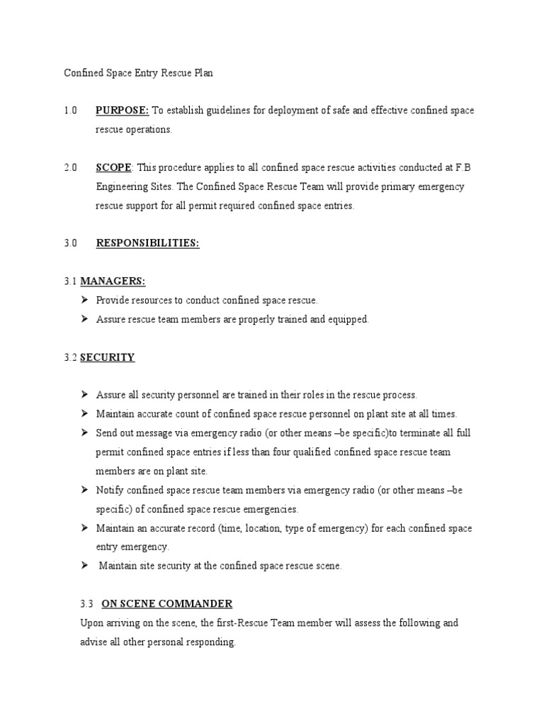 Confined Space Entry Rescue Plan 1 | PDF | Emergency | Ventilation ...