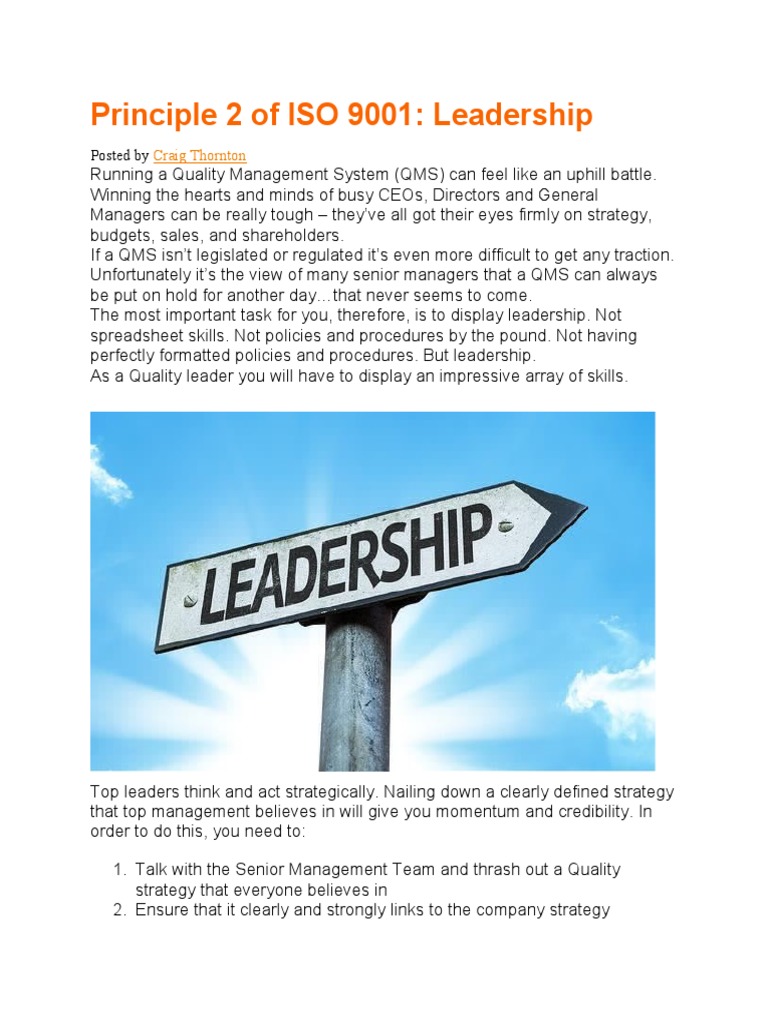 Principle 2 of ISO 9001 Leadership | PDF | Quality Management System ...