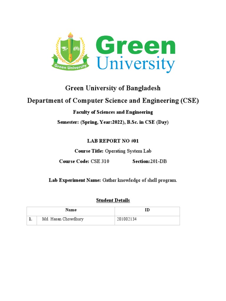 ID-201002134 Operating System Lab Report | PDF