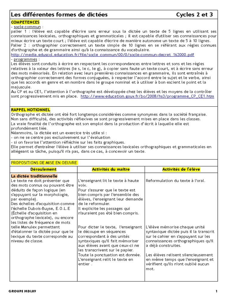 Les Differentes Formes de Dictees | PDF | Orthographie | Phrase