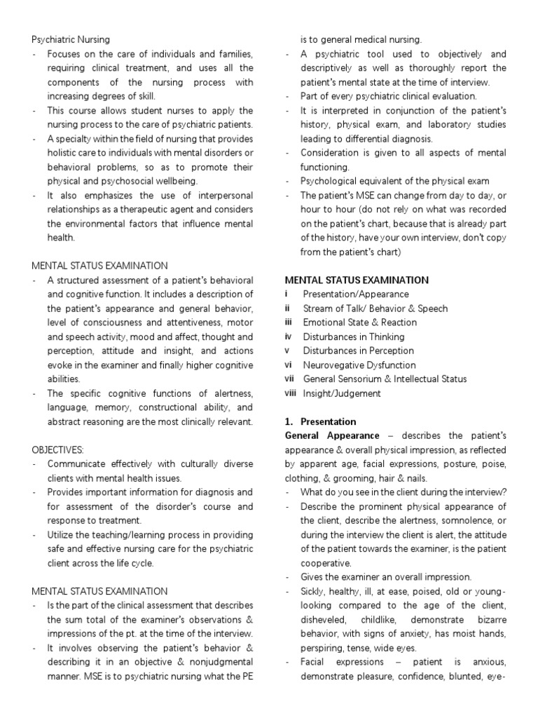 Assess mental status with this psychiatric nursing MSE guide | PDF ...