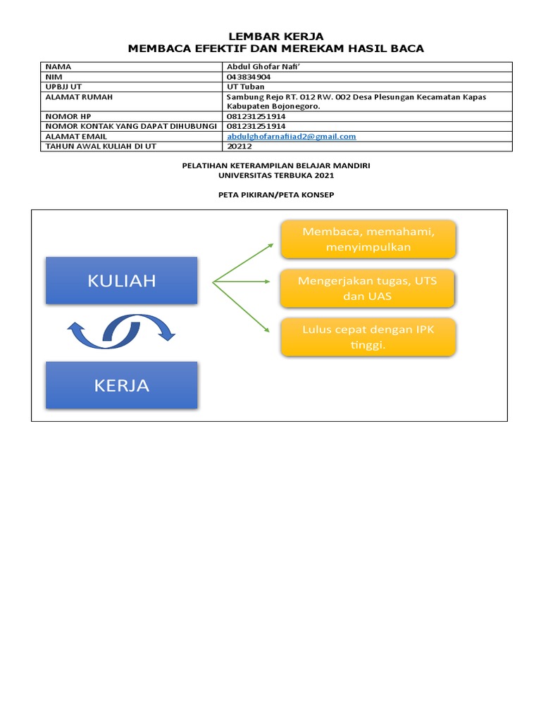 Lembar Kerja MEMBACA EFEKTIF DAN MEREKAM HASIL BACA-PETA KONSEP | PDF