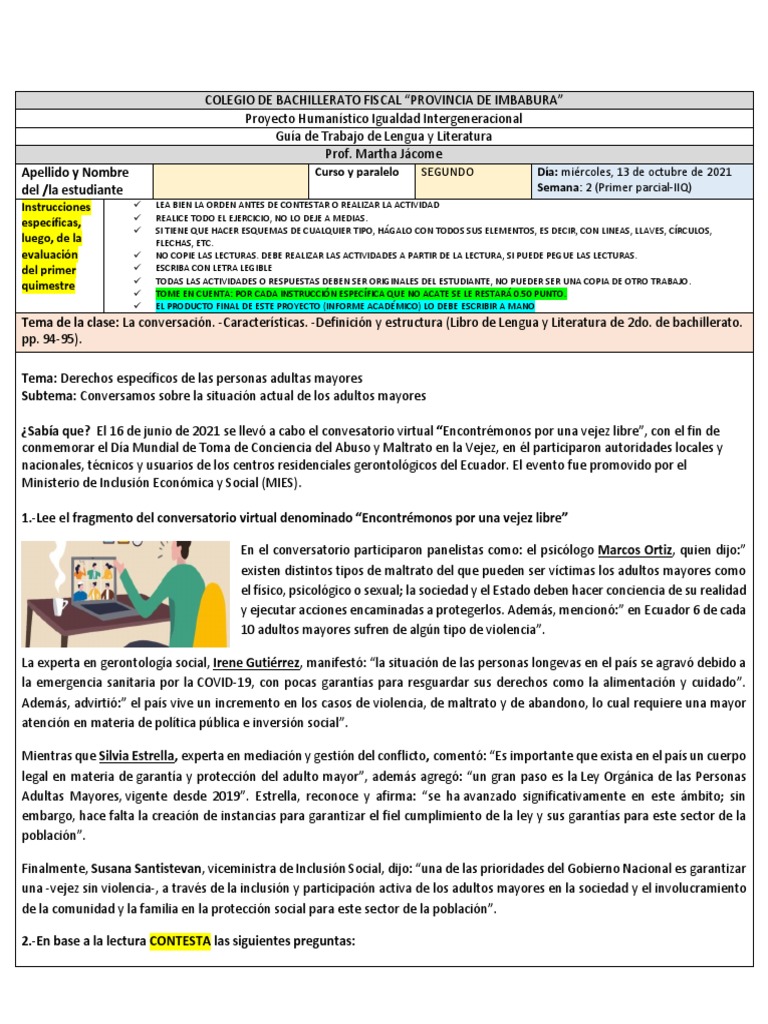 2do Bachi Guia de Trabajo Pcts - S 2 | PDF | Vejez | Conversacion