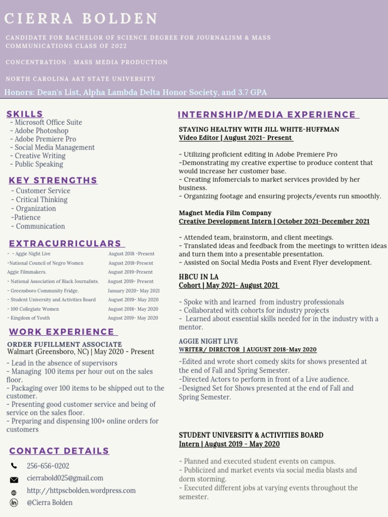 Cierra Bolden Resume (2022) | PDF
