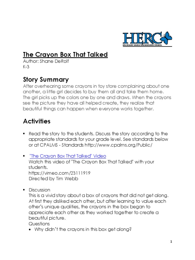The Crayon Box That Talked Lesson Plan | PDF