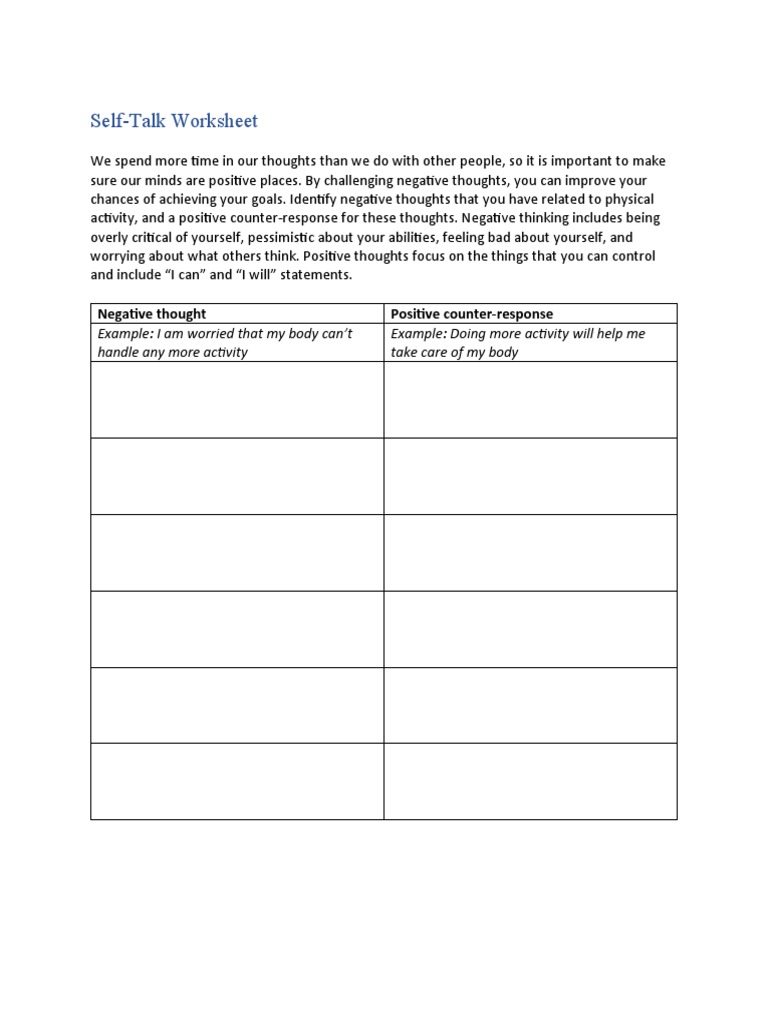 Week 5.2 - Self-Talk Worksheet | PDF | Self-Improvement