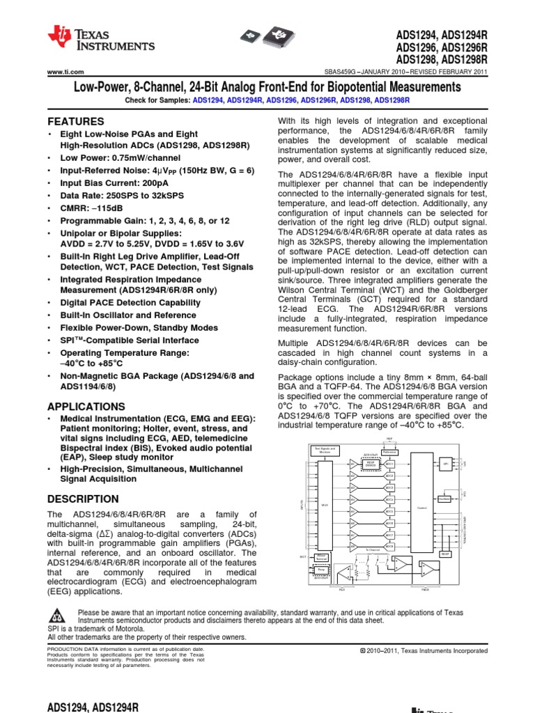 Ads 1298 | PDF | Amplifier | Signal To Noise Ratio