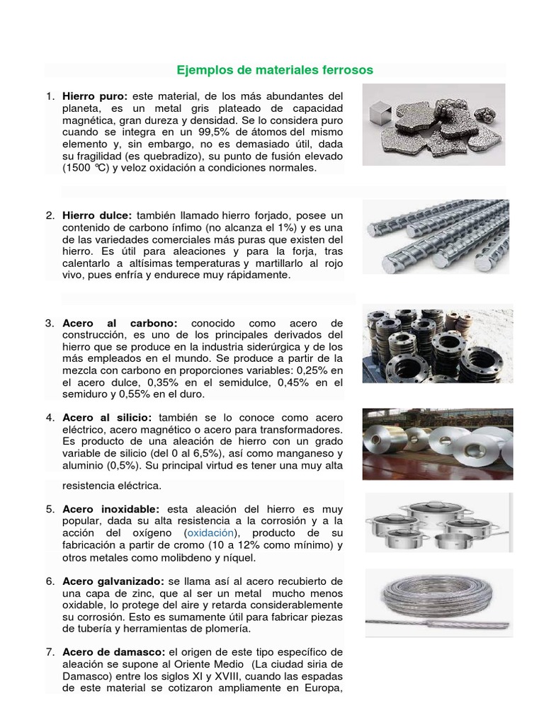 Tipos y ejemplos de materiales ferrosos | PDF | Acero | Hierro