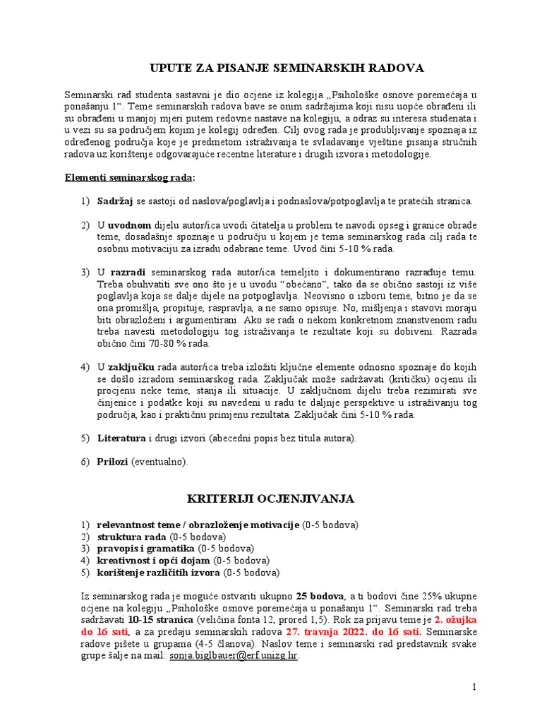 Upute Za Pisanje Seminara | PDF